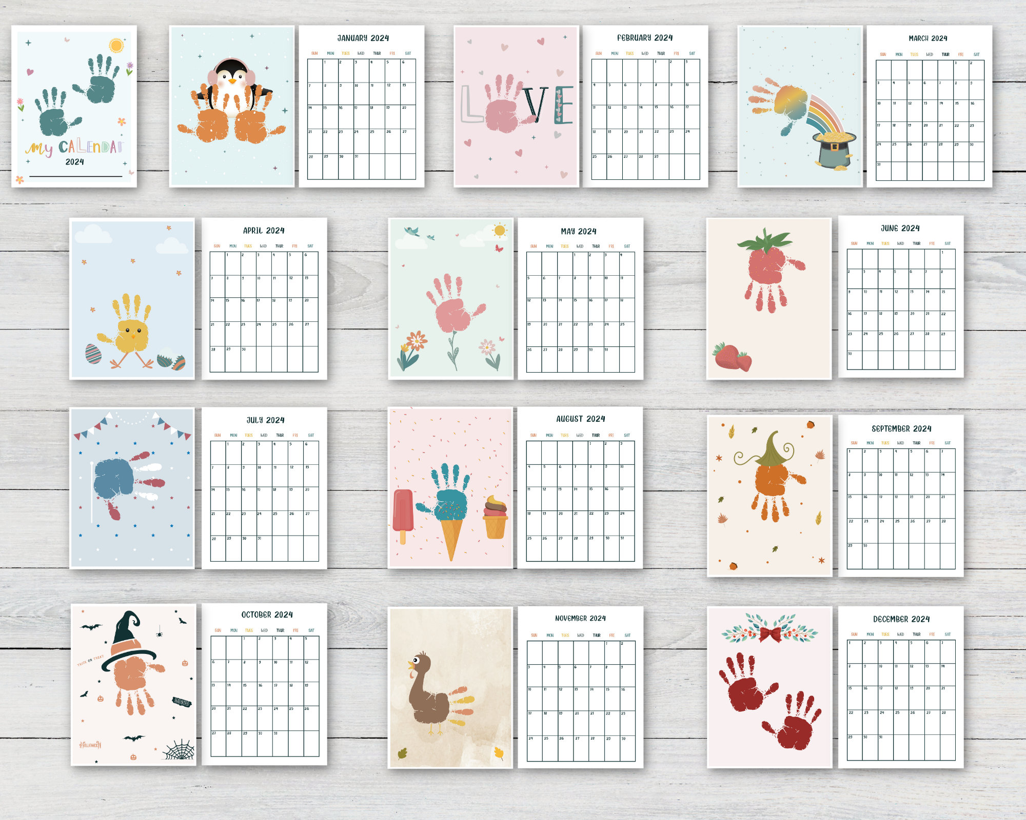 2024 12 Month Handprint Calendar Preschool Toddler Keeepsake - Etsy UK