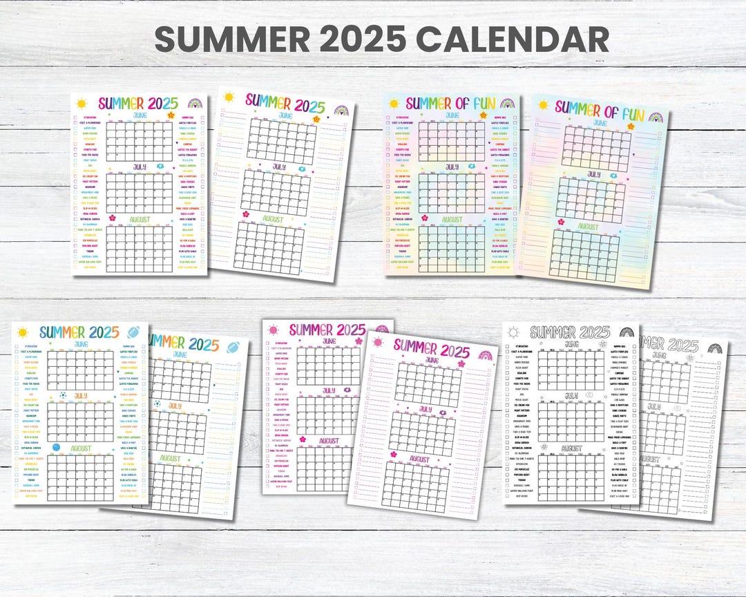 2025 Summer Printable Calendar Bundle, Kids Summer Calendar, Activities ...