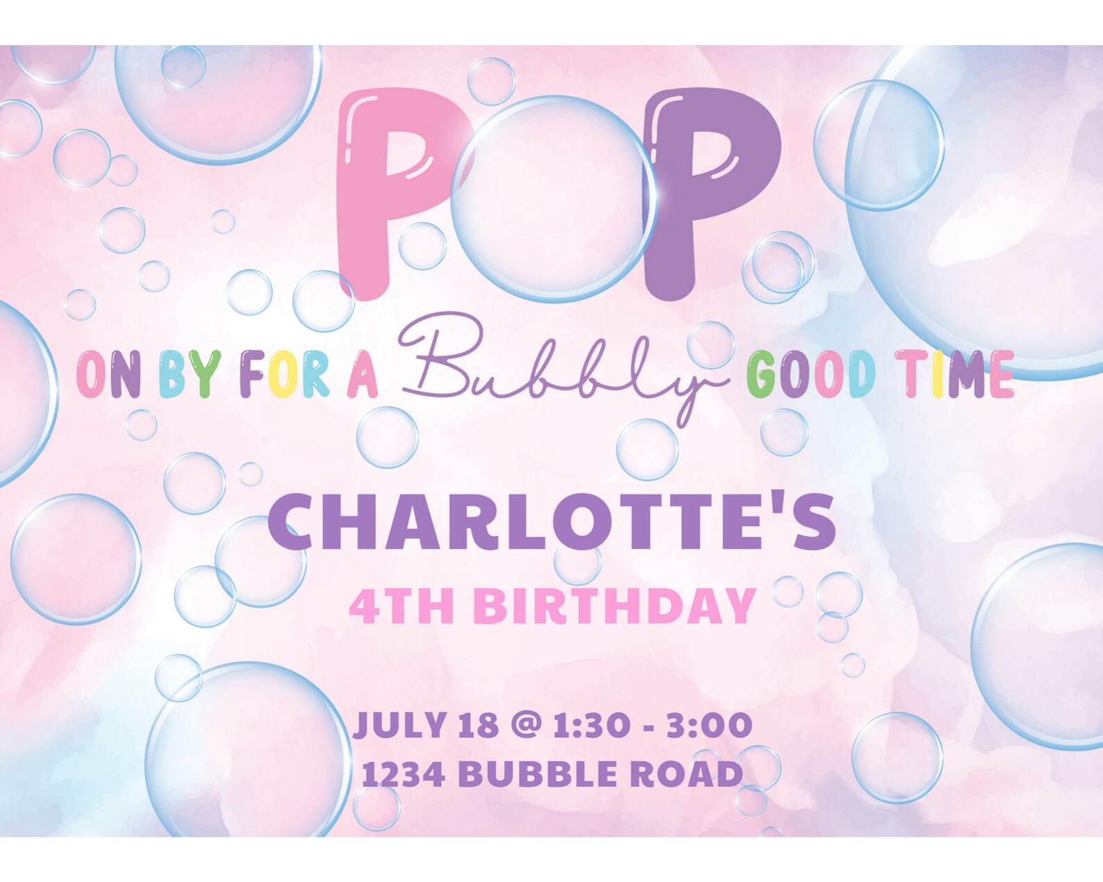 Bubble Party Invitation Birthday Invitation Pink (Instant Download) - Etsy