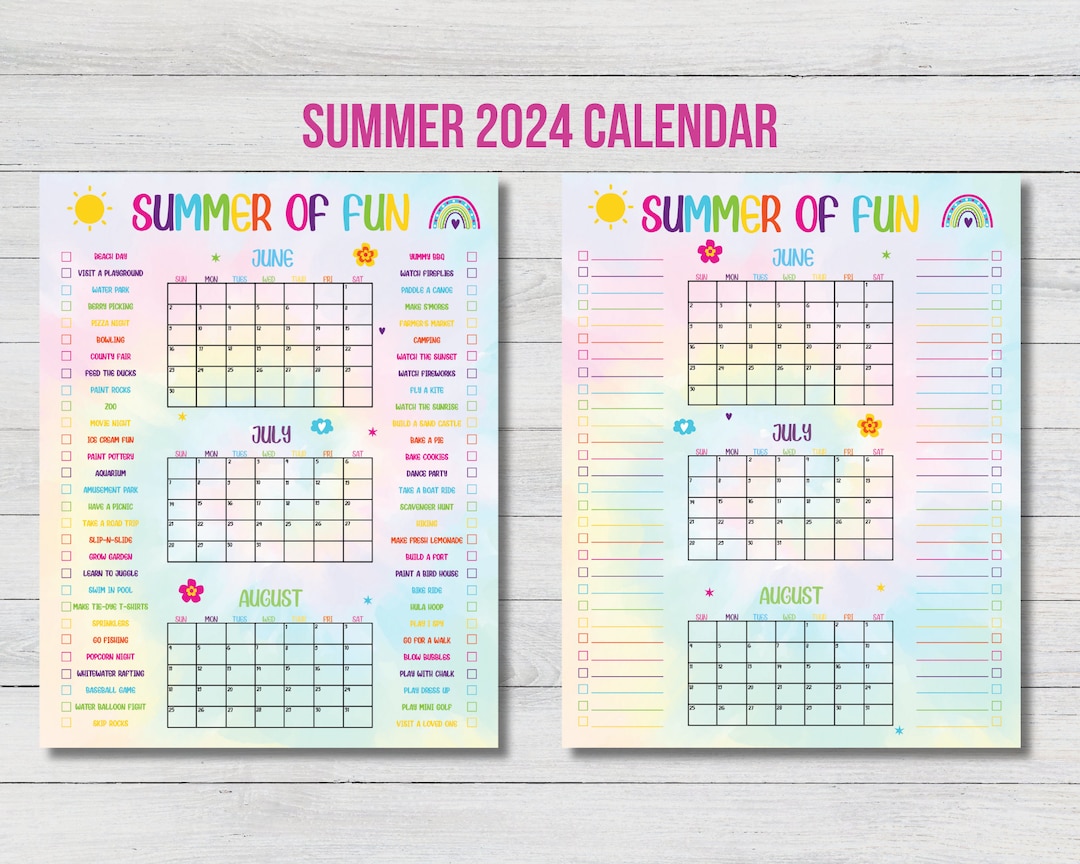 2024 Rainbow Summer Printable Calendar, Summer Fill in Calendar, Summer ...