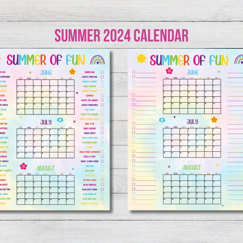 Summer of Fun Calendar - Etsy