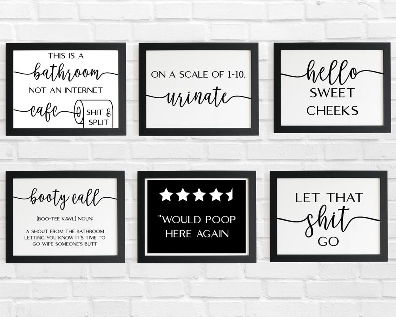 Set of 6 Bathroom Wall Art Funny Bathroom Decor Bundle Dorm - Etsy