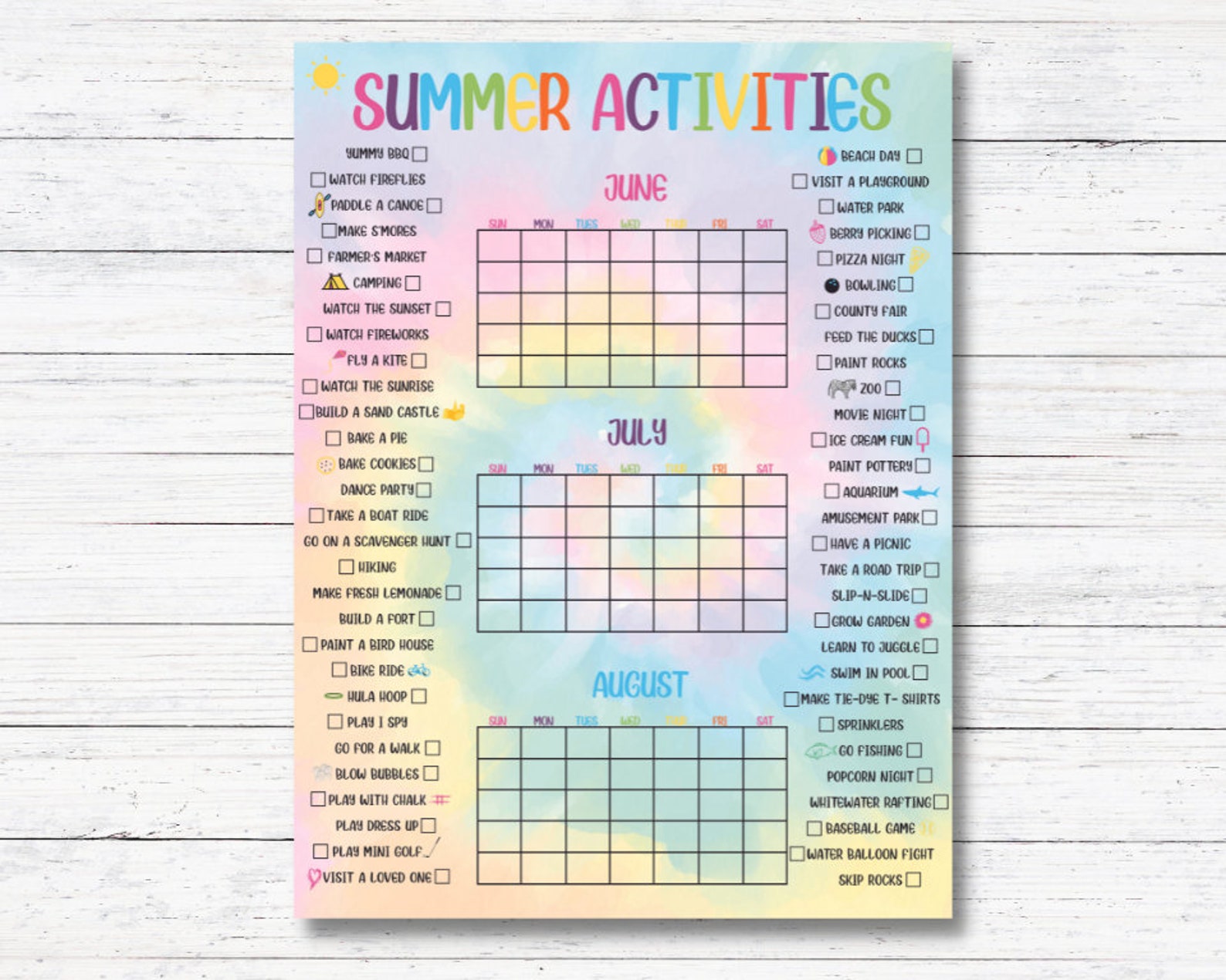 Summer Bucket List Calendar Kids Family Checklist Summer - Etsy