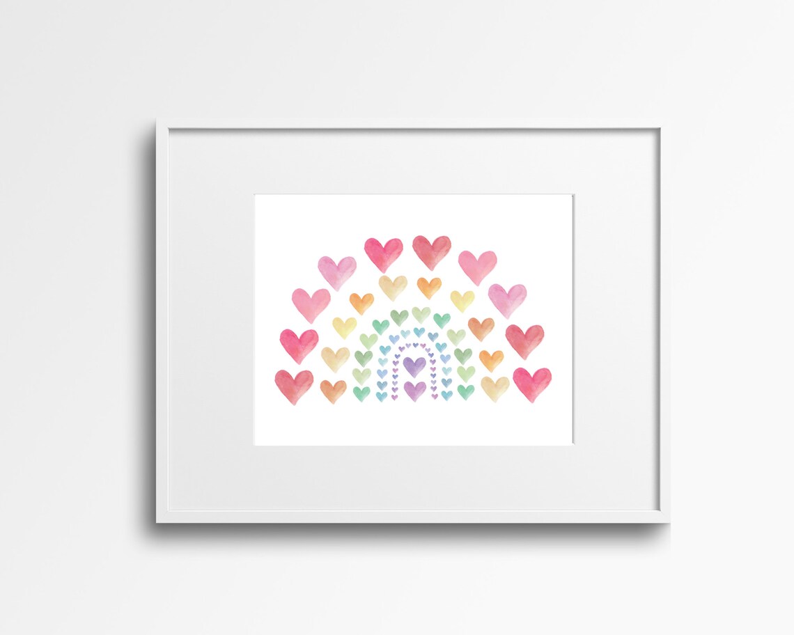 Water Color Rainbow Heart Art Print | Rainbow Nursery Decor | Nursery ...