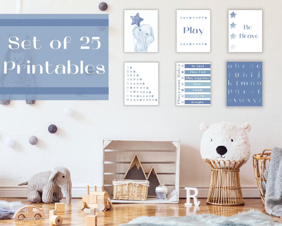 Set of 25 Blue Printables for Baby Boy Nursery Bundle | Playroom Decor ...