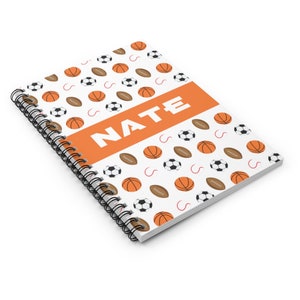 Personalized Sports Themes Name Notebook, Custom Name Spiral Notebook ...