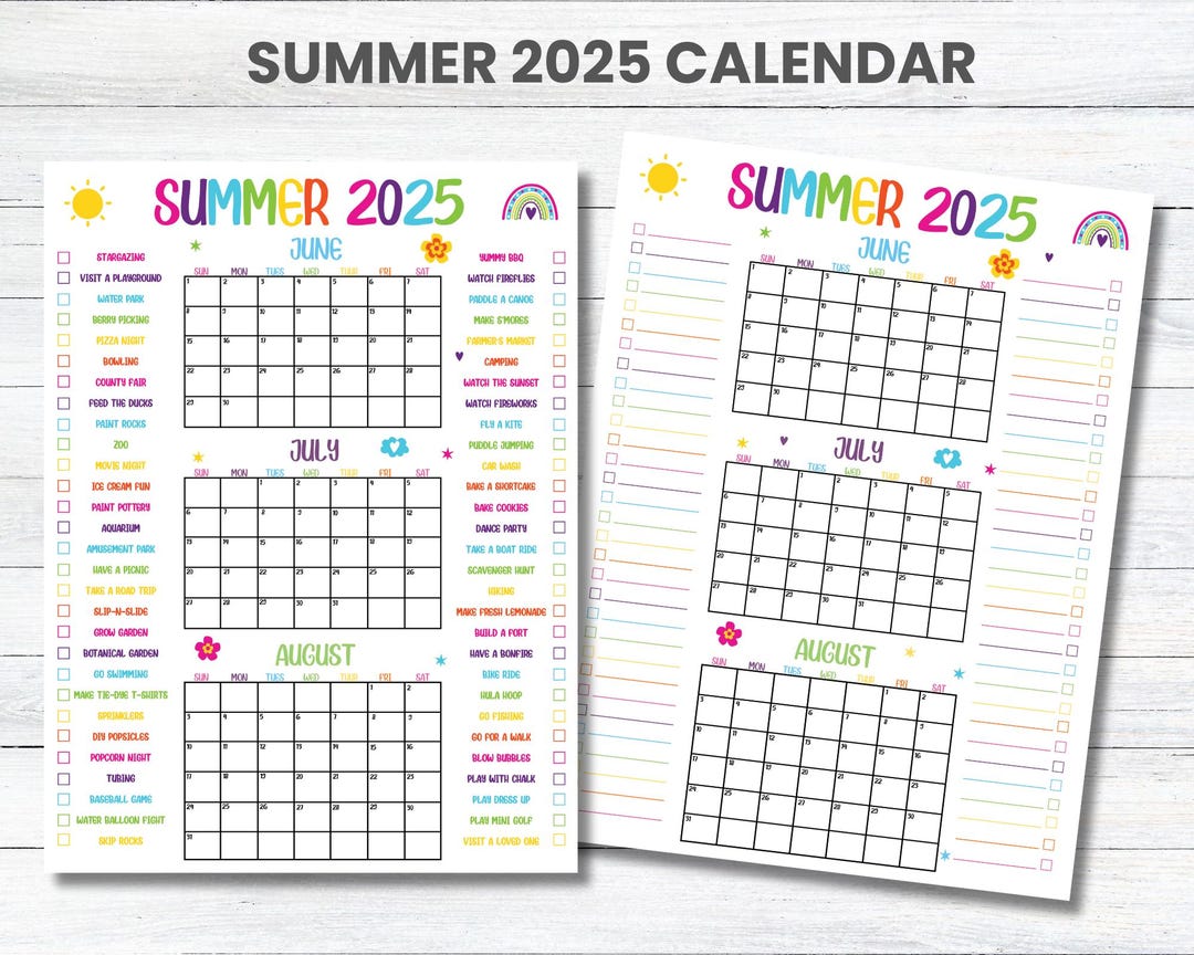 Summer 2025 Bucket List Calendar, Kids Family Checklist, Summer Outdoor ...