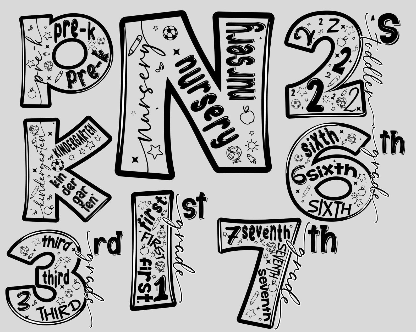 Back to School Bundle Black White SVG Pack Toddler 2s - Etsy