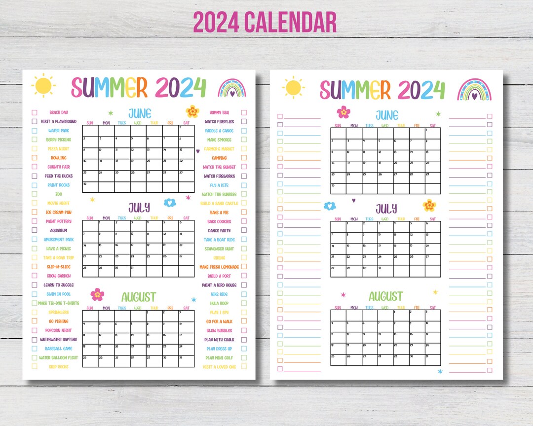 Summer 2024 Bucket List Calendar, Kids Family Checklist, Summer Outdoor ...
