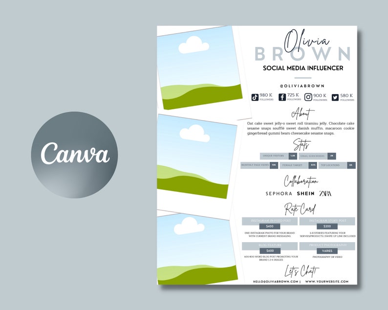 Media Kit Template Canva Blog Rate Sheet Blogger Media Kit - Etsy