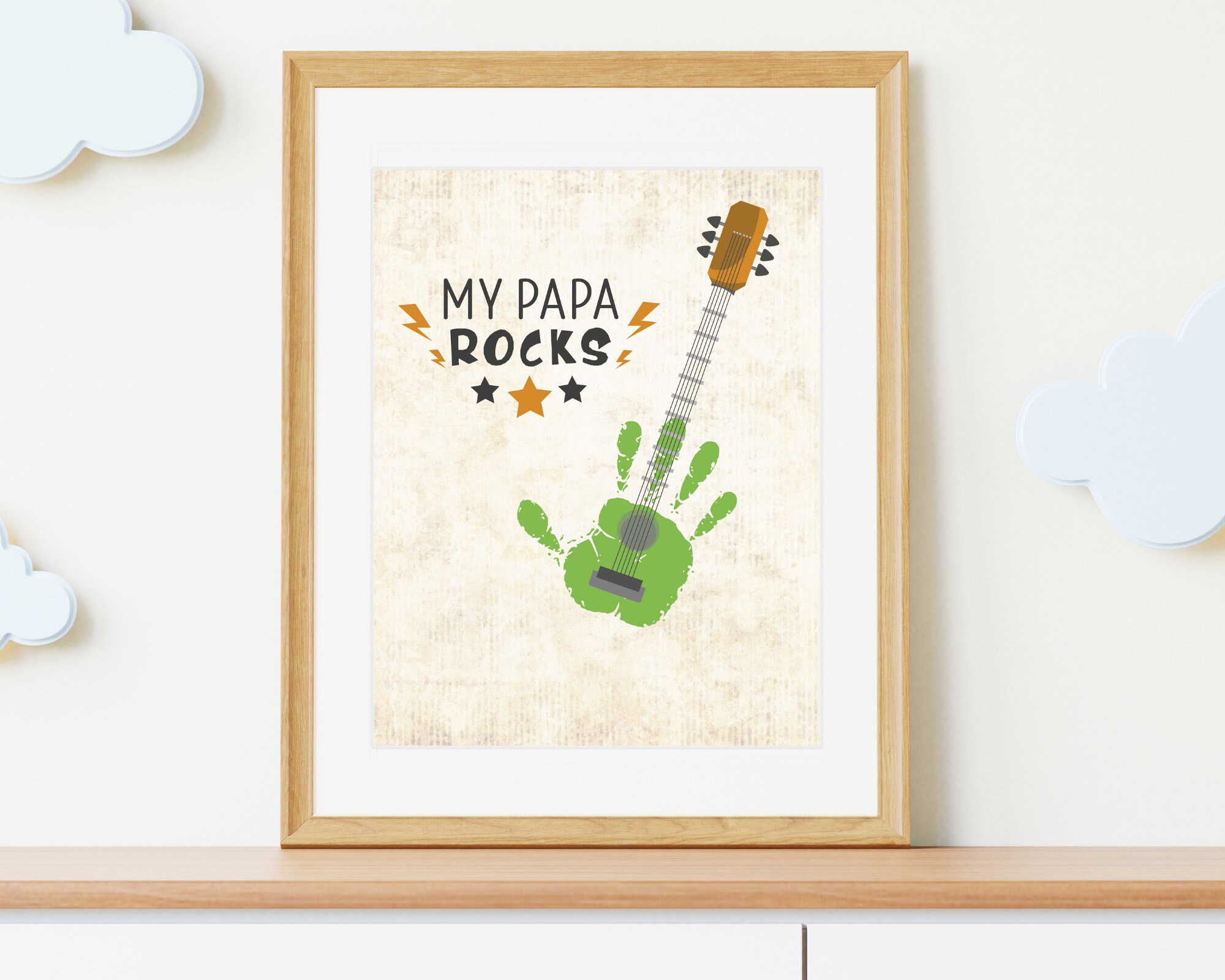 My Papa Rocks Guitar Handprint Art Craft, Gift for Dad, DIY Kids Craft ...