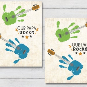 Our Dad Rocks + Our Papa Rocks Guitar Handprint Art Craft, Gift for Dad ...