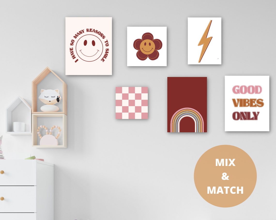 Retro Smiley Face Flowers Art Print Nursery Decor Vintage - Etsy