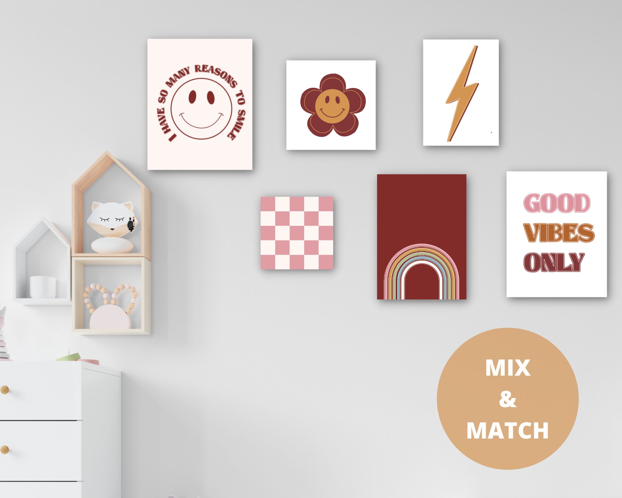 Retro Smiley Face Flowers Art Print Nursery Decor Vintage - Etsy