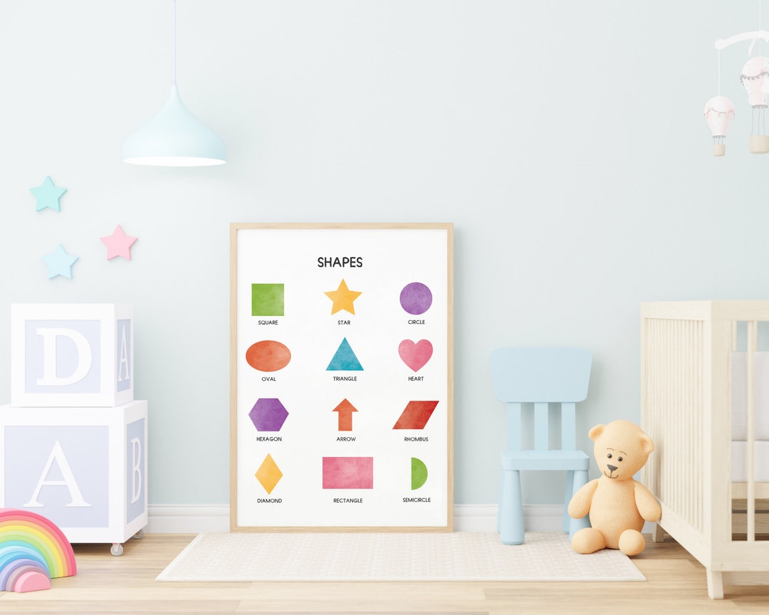 Shapes Poster, Watercolor, Educational Print, Preschool Poster ...
