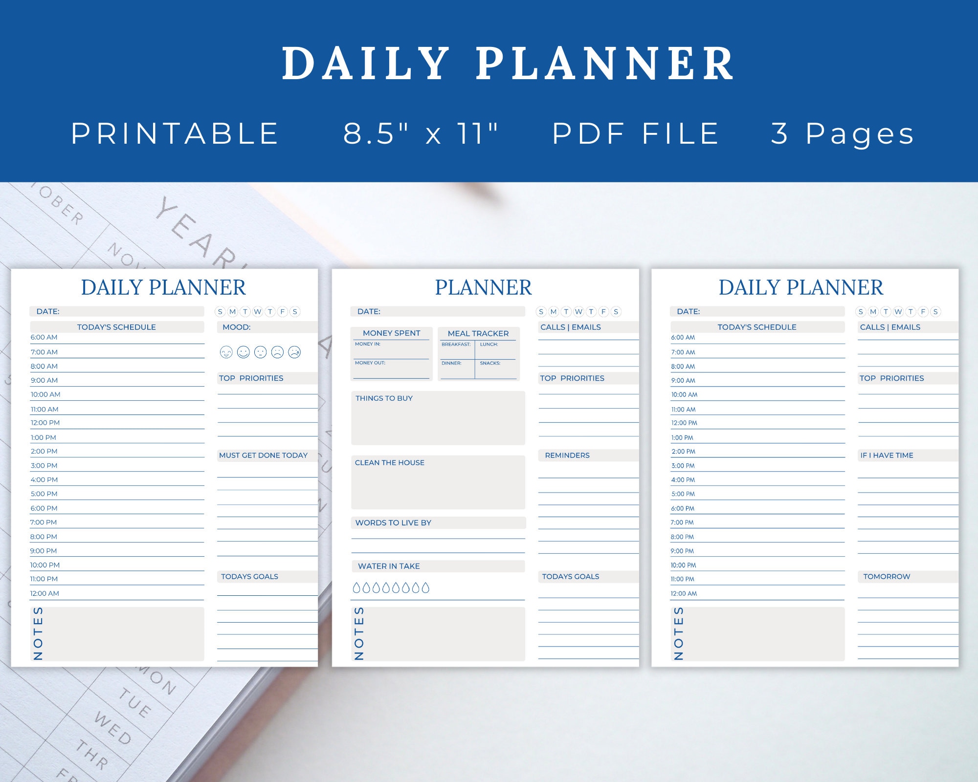PDF Printable Daily Planner Schedule Planner Instant - Etsy