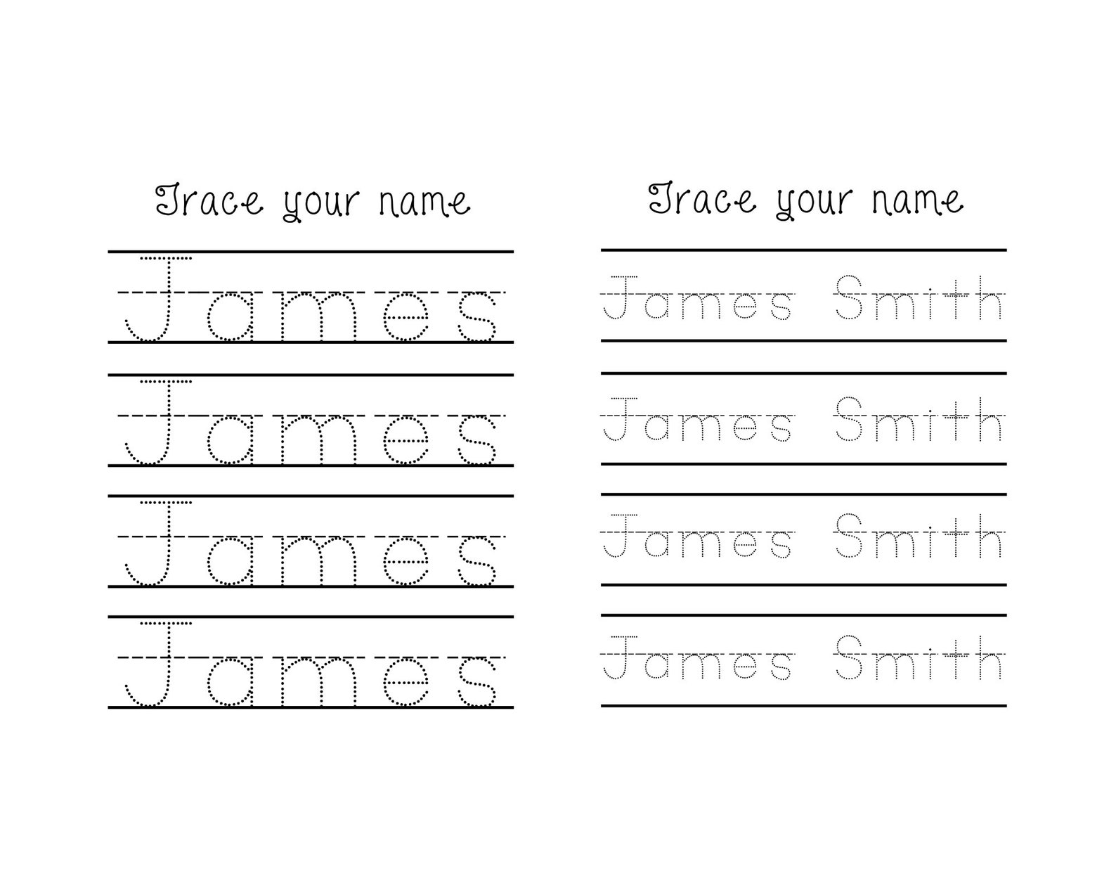 Name Trace Worksheet | First Name | Last Name | Digital File ...