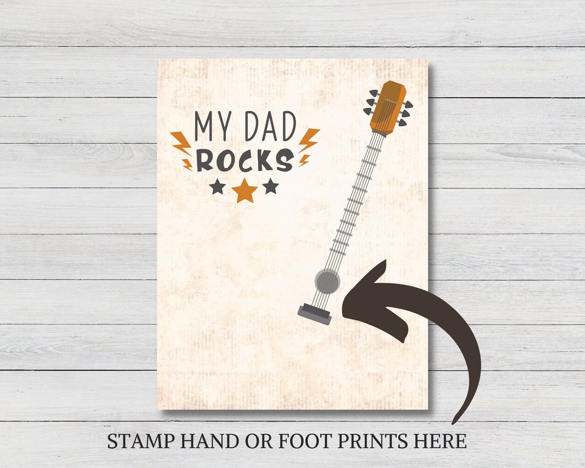 My Dad Rocks Guitar Handprint Art Craft Gift for Dad DIY - Etsy