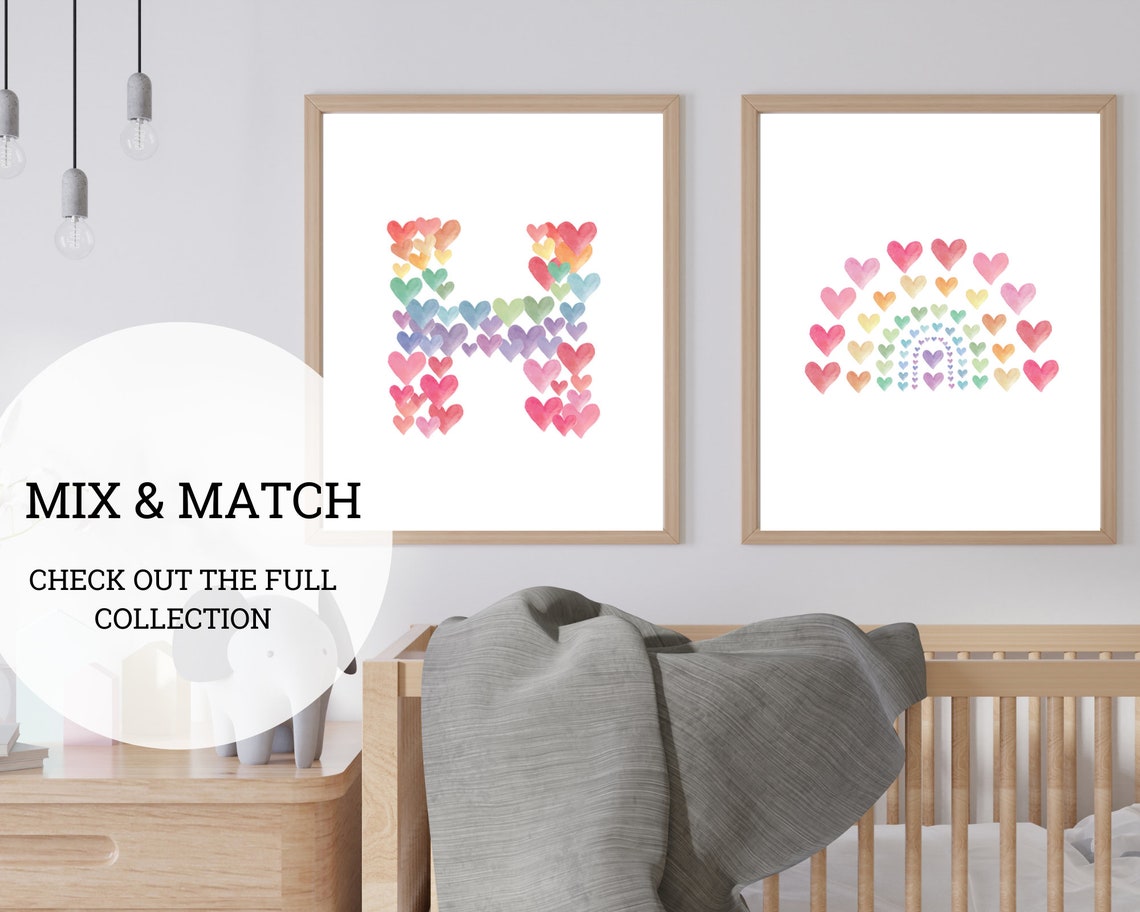 Water Color Rainbow Heart Art Print Rainbow Nursery Decor - Etsy