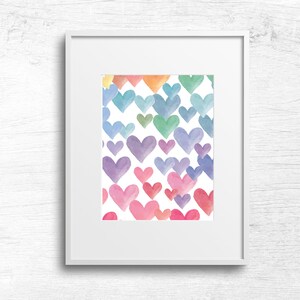 Set of 5 Water Color Rainbow Heart Art Print Bundle | Rainbow Nursery ...