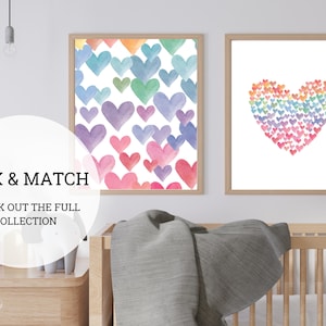 Watercolor Heart Wall Art | Rainbow Hearts Background Art Print ...