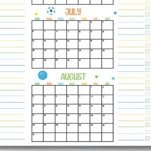 2025 Summer Printable Calendar Poster, Boys Summer Activities Calendar ...