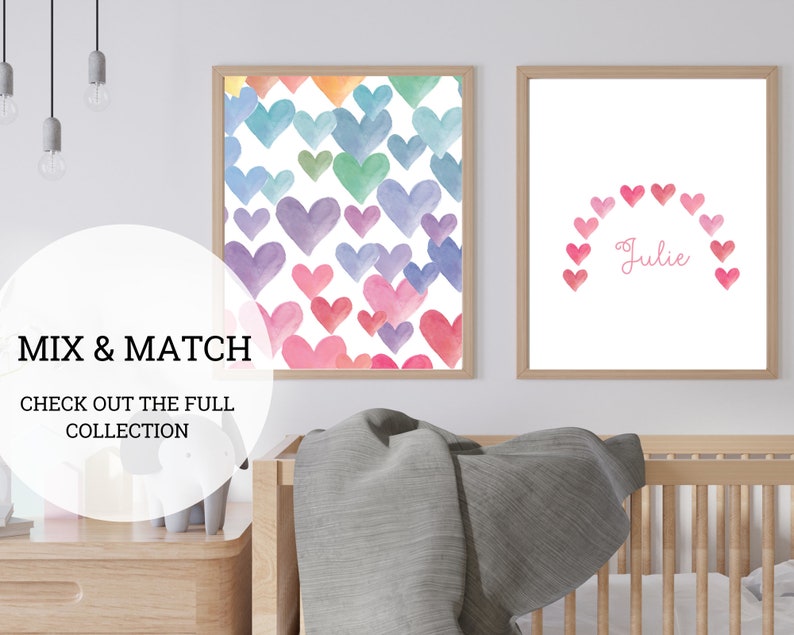 Custom Name Design Rainbow Heart Art Print Color Options | Etsy