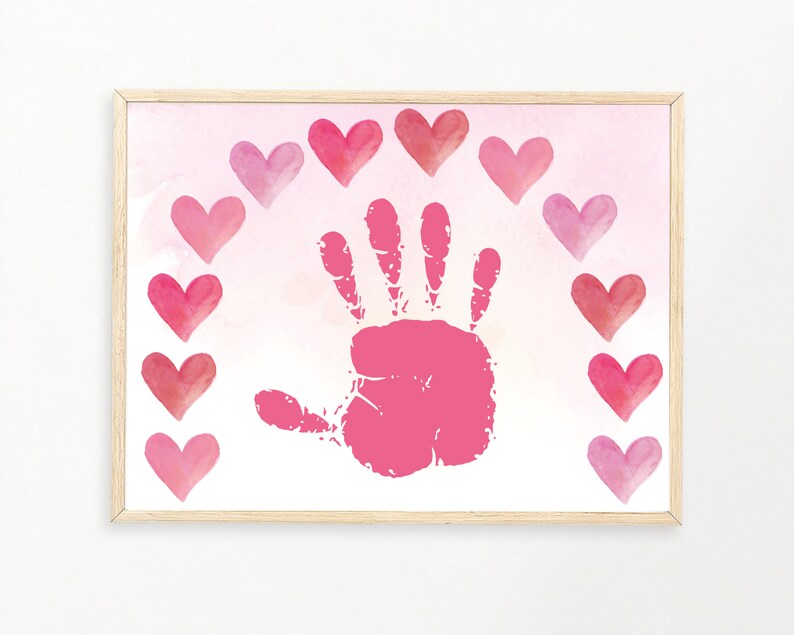 Hearts Watercolor Handprint Art, Baby Toddler Kids Art Crafts, Keepsake ...
