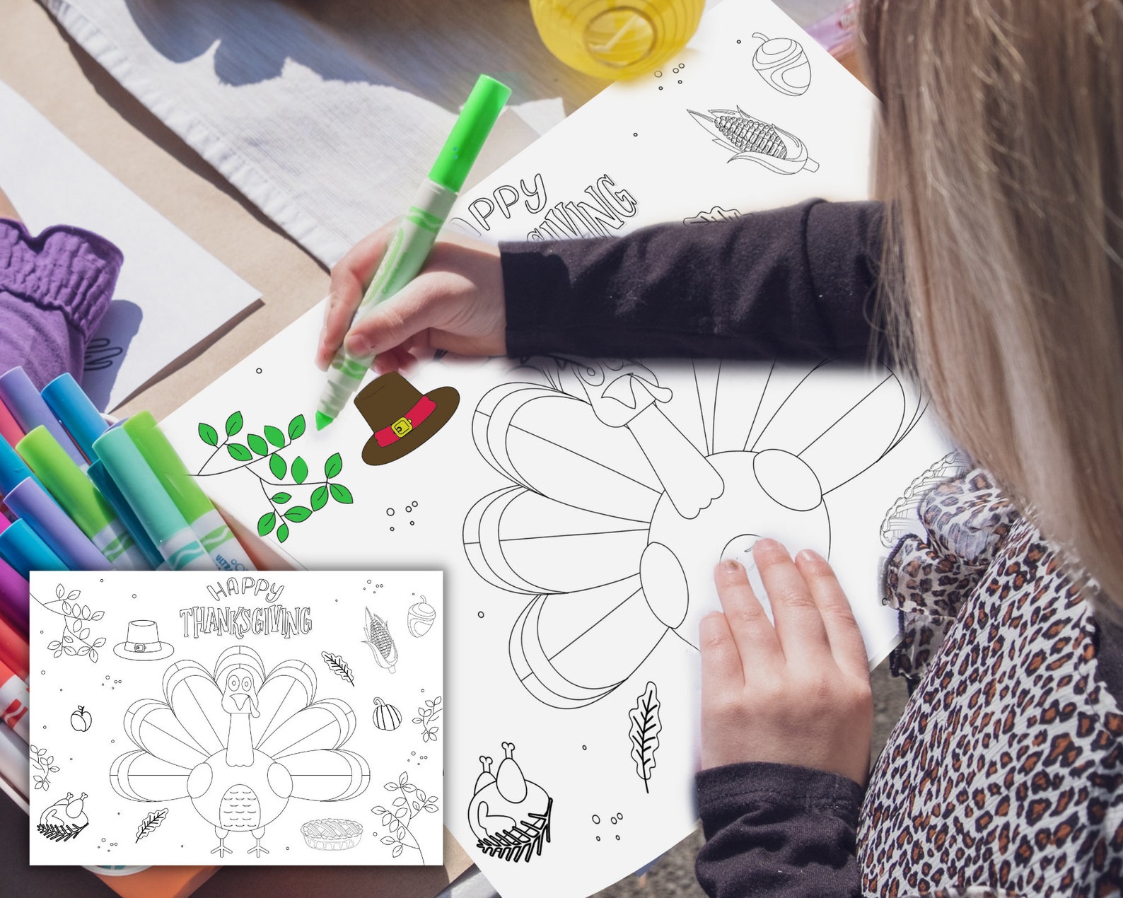 Thanksgiving Coloring Page Printable Turkey Coloring - Etsy