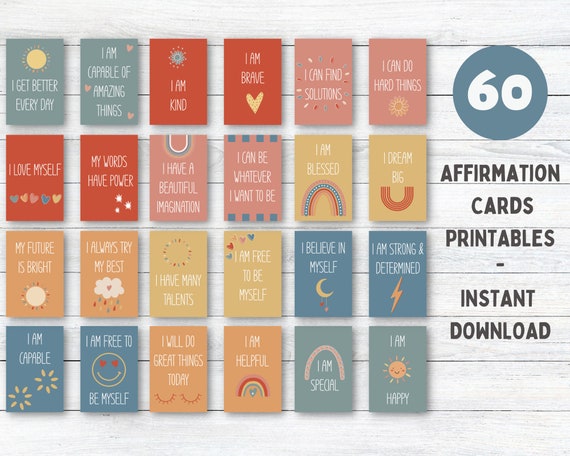 60 Positive Affirmation Cards for Kids Motivational Cards - Etsy