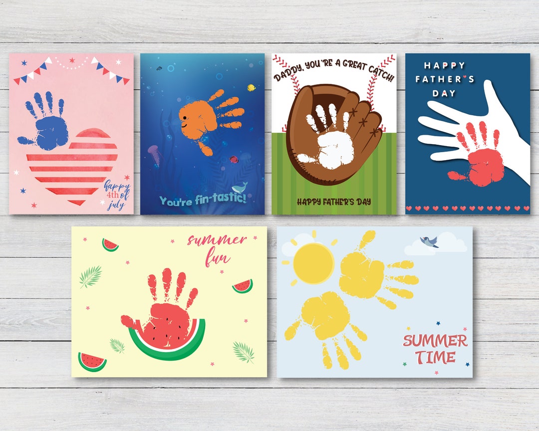 Set of 6 Summer Crafts Handprint Bundle, Fathers Day Activity Bundle ...