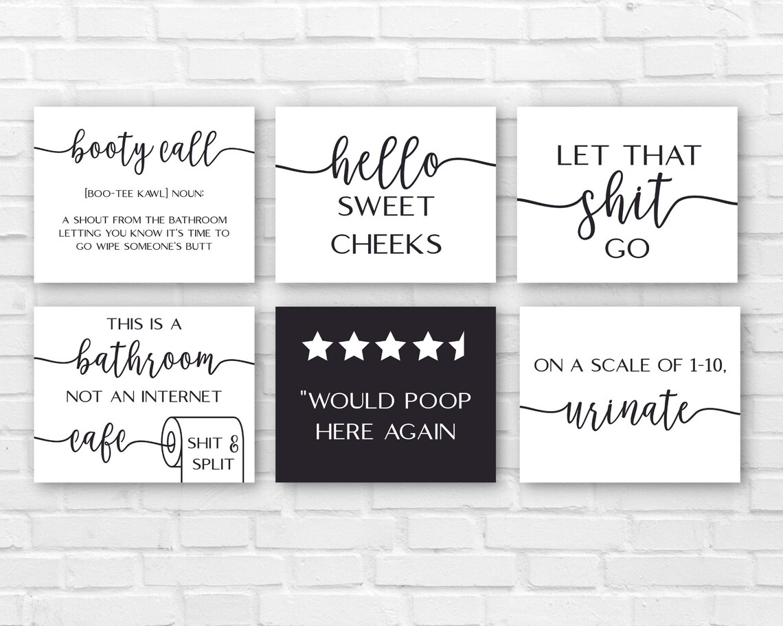 Set of 6 Bathroom Wall Art Funny Bathroom Decor Bundle Dorm - Etsy