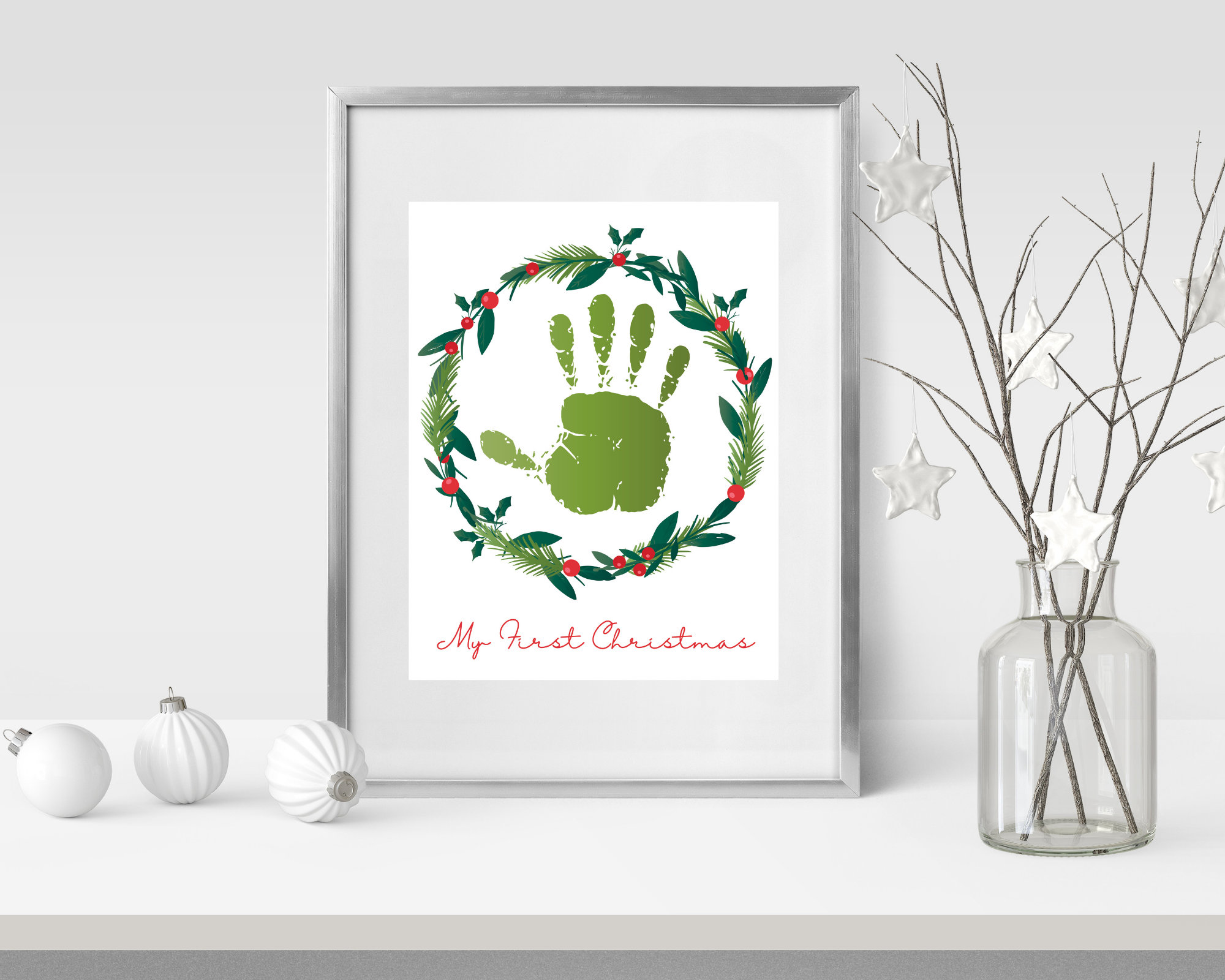 Christmas Wreath Handprint Footprint Craft Printable - Etsy