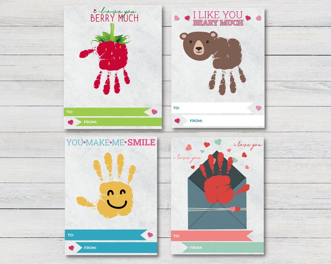 Set of 4 Baby Toddler Kids Valentine's Day DIY Cards, Handprint Bundle ...