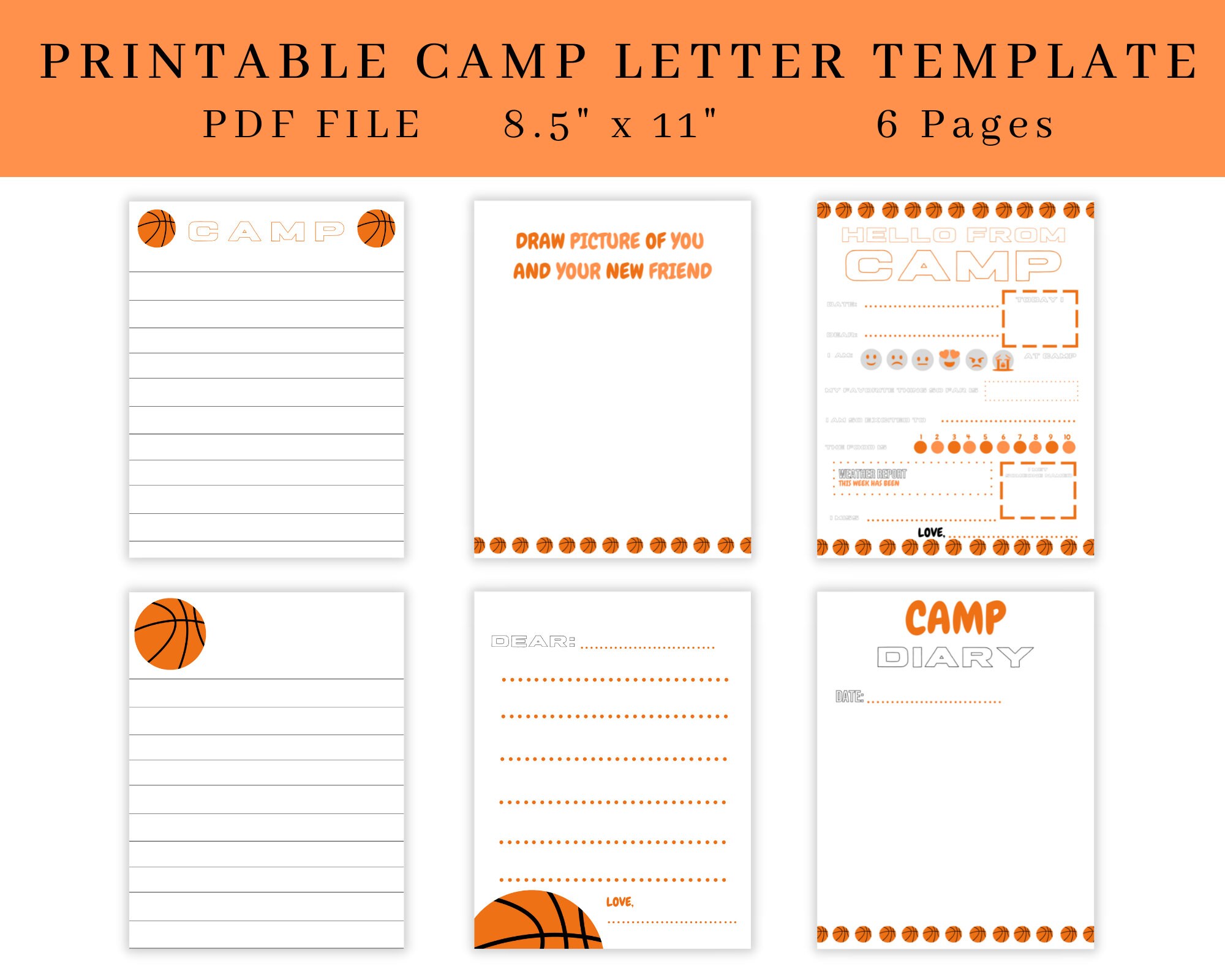 Letter From Camp Basketball Design Fill in Blank Camp - Etsy