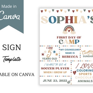 First Day of Summer Camp Sign | Boho Vibe Sign | Editable on Canva ...