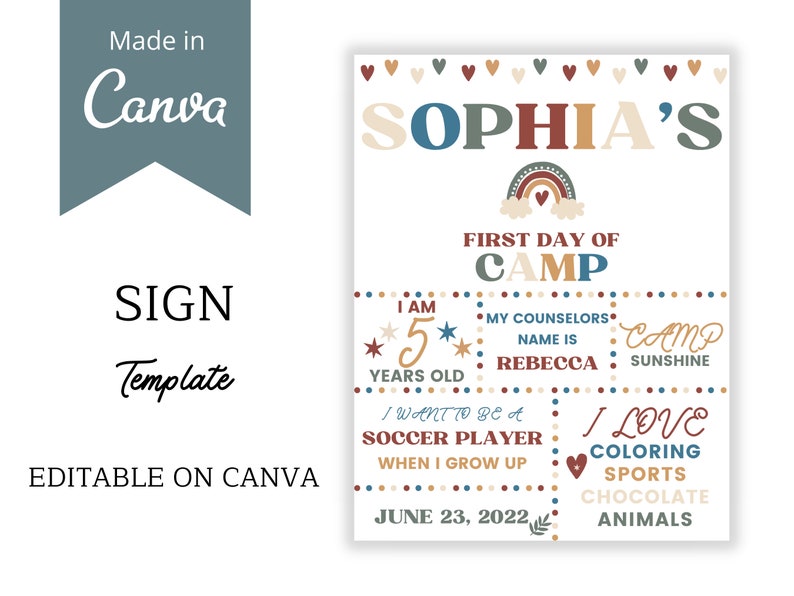First Day of Summer Camp Sign | Boho Vibe Sign | Editable on Canva ...