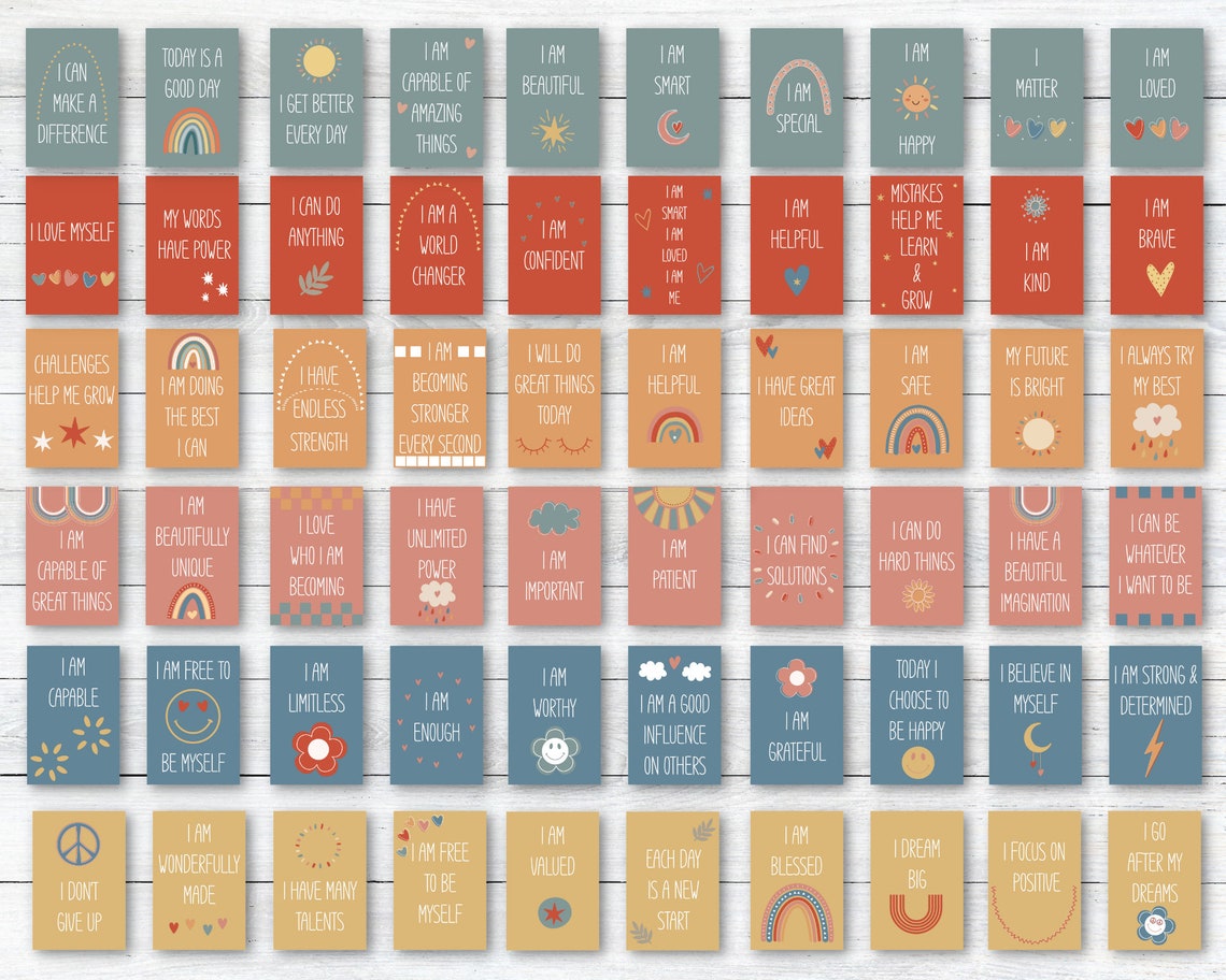 60 Positive Affirmation Cards for Kids Motivational Cards - Etsy