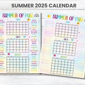 2025 Rainbow Summer Printable Calendar, Summer Fill in Calendar, Summer ...