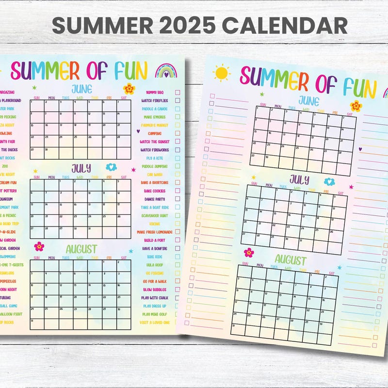Summer of Fun Calendar - Etsy