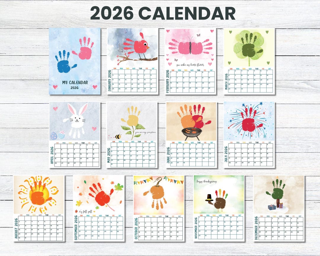 2026 12 Month Handprint Calendar, DIY Kid Toddler Baby Craft, Calendar ...