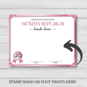 World's Best Mom Hands Down Certificate Mother's Day Handprint Craft ...