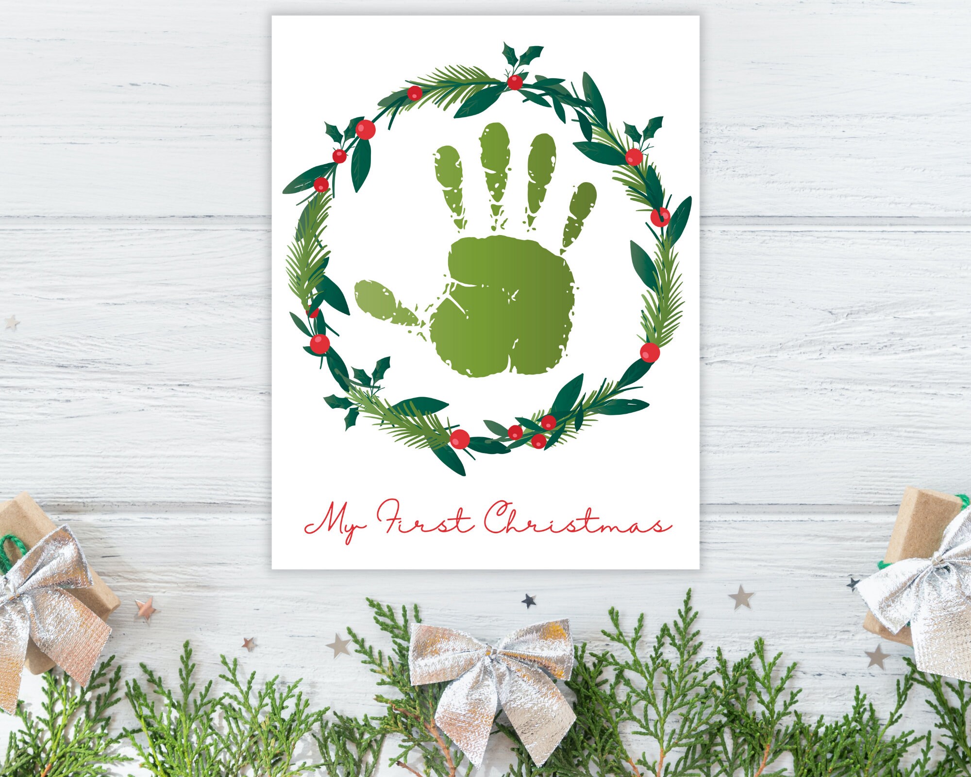 Christmas Wreath Handprint Footprint Craft Printable - Etsy