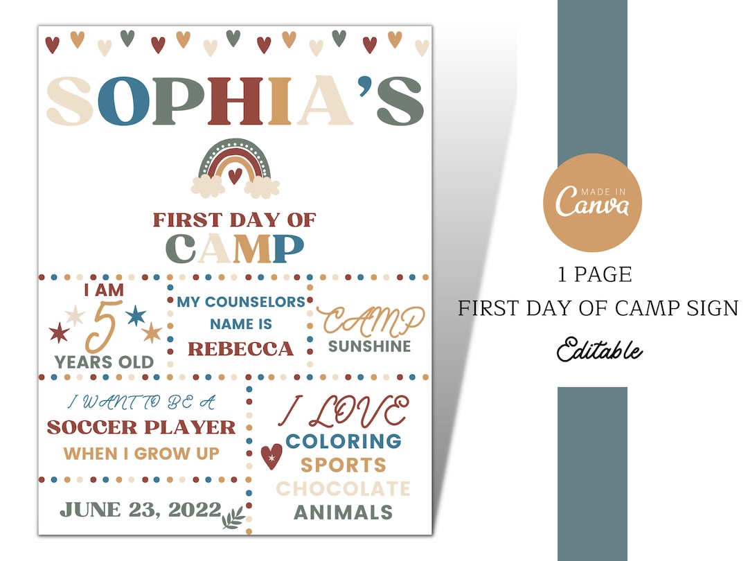 First Day of Summer Camp Sign | Boho Vibe Sign | Editable on Canva ...
