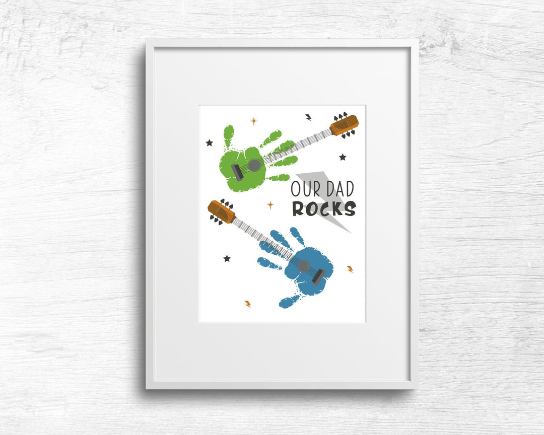 Our Dad Rocks Guitar Handprint Art Craft, Gift for Dad, DIY Kids Craft ...