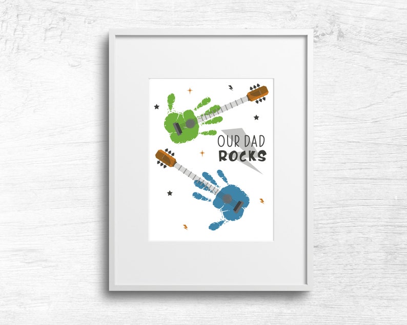 Our Dad Rocks Guitar Handprint Art Craft Gift for Dad DIY - Etsy