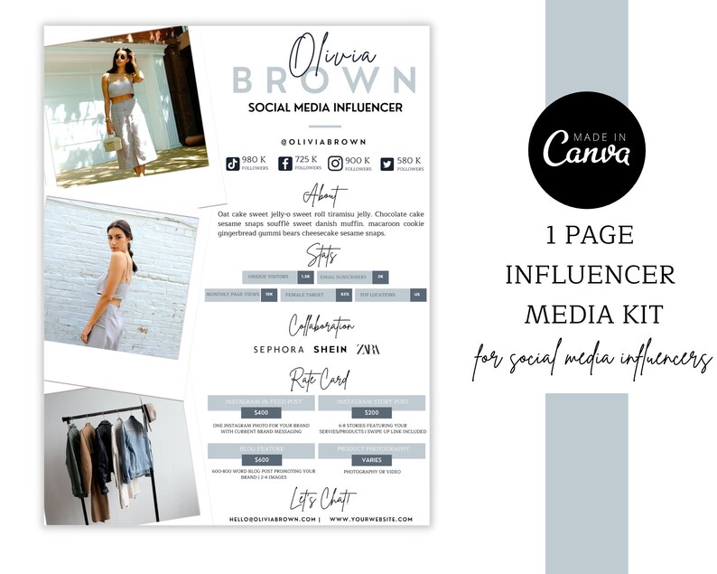 Media Kit Template Canva Blog Rate Sheet Blogger Media Kit - Etsy