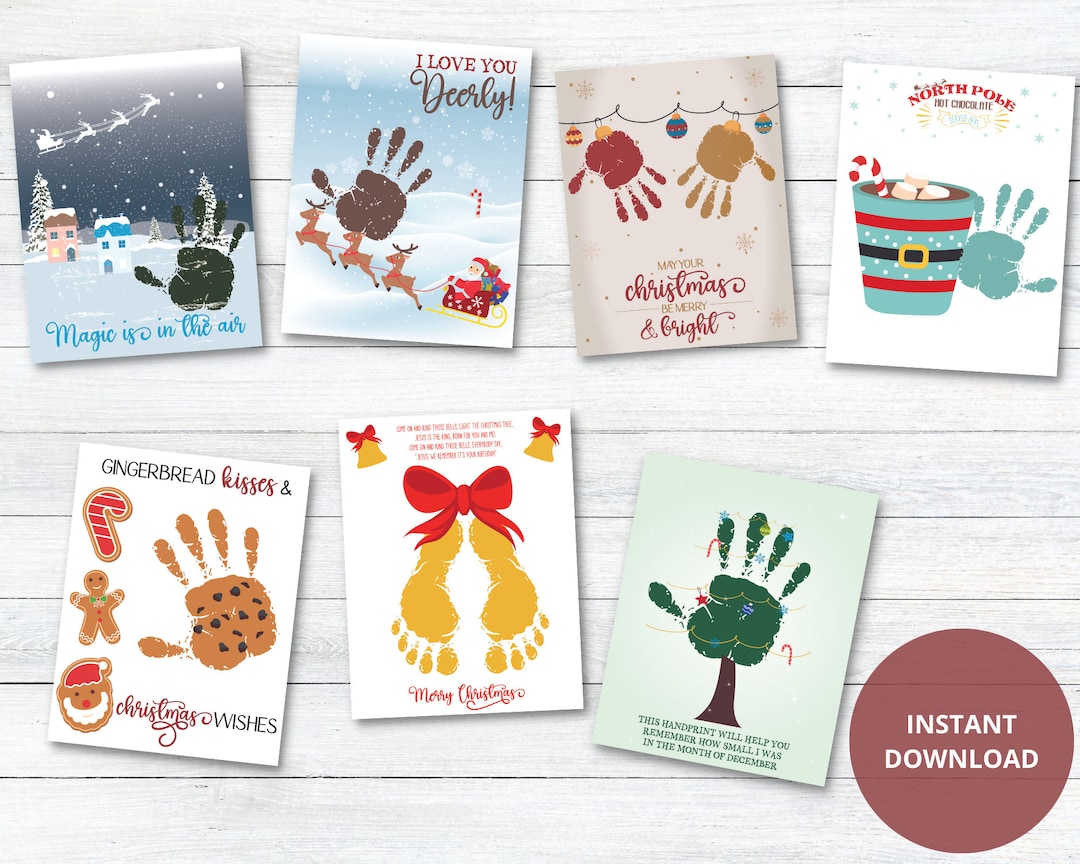 Set of 7 Christmas Bundle Handprints Footprints, Baby Toddler Kids Art ...