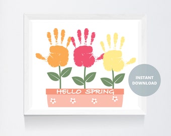 Spring Handprint Art Craft Activities, Keepsake Art, Printable Spring ...
