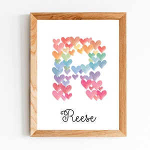 Custom Initial and Name Rainbow Heart Art Print | Rainbow Nursery Decor ...